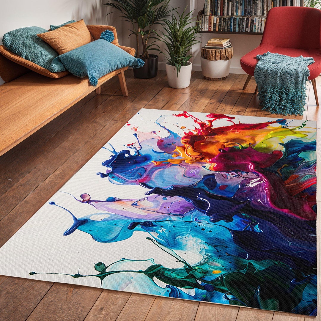 Paint Splash Area Rug, Modern Liquid Art Living Room Floor Carpet ...