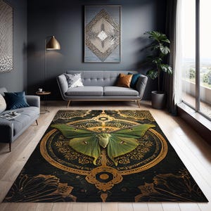 Mandala Moth Area Rug, Modern Classic Fusion Living Room Art Deco Rug ...