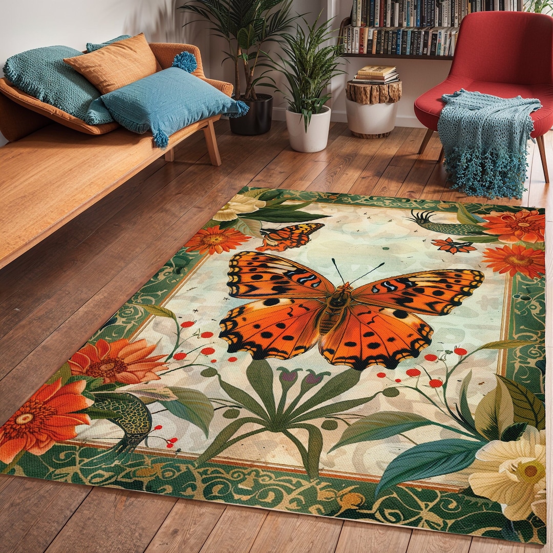 Gulf Fritillary Butterfly Area Rug: Fairycore Art Deco Decor - Etsy