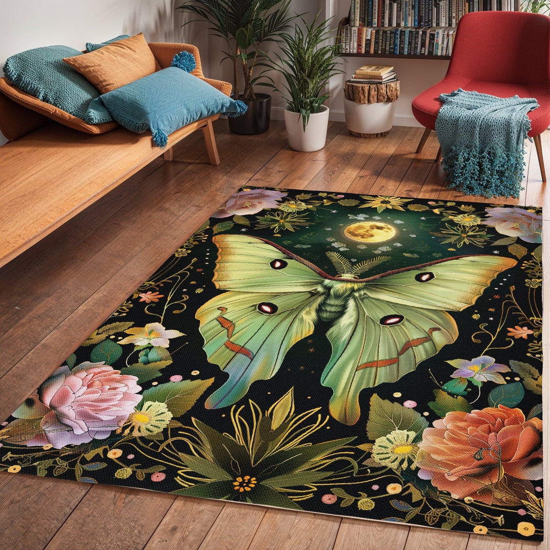 Fairycore Luna Moth Area Rug: Cottagecore Bedroom Carpet - Etsy