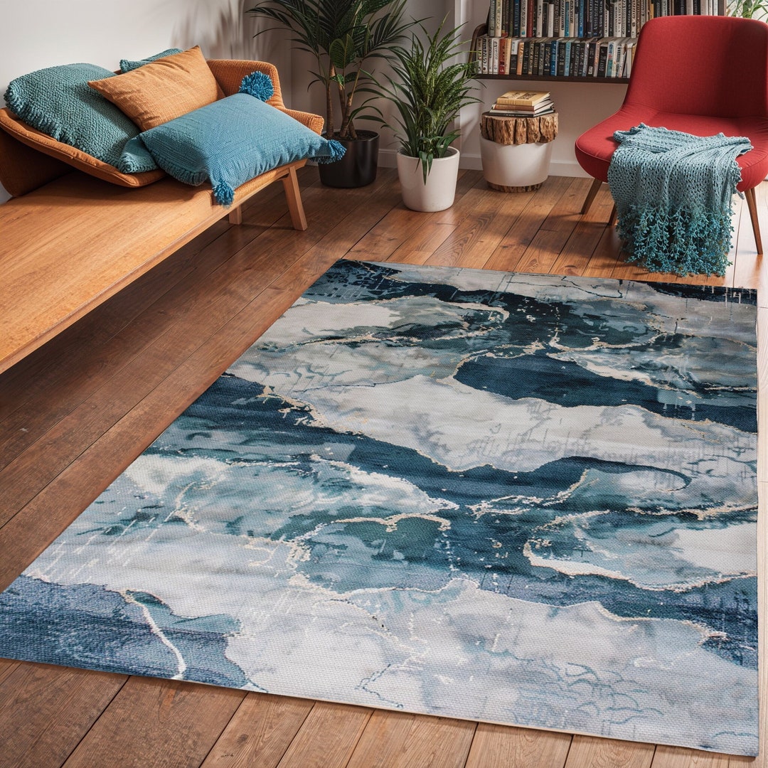 Blue Abstract Art Area Rug: Modern Art Deco Carpet - Etsy
