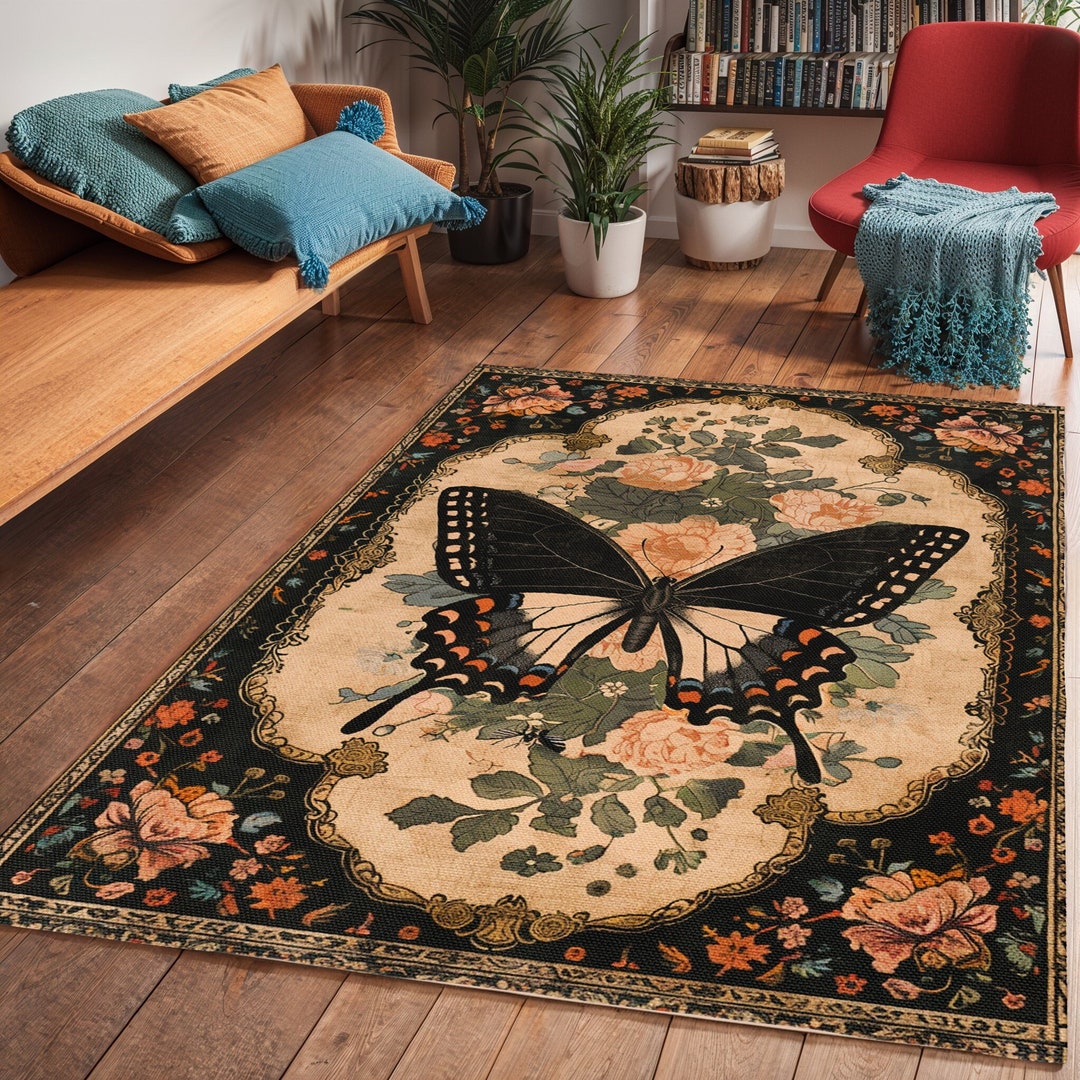 Mourning Cloak Butterfly Rug: Dark Cottagecore Art Deco Style - Etsy
