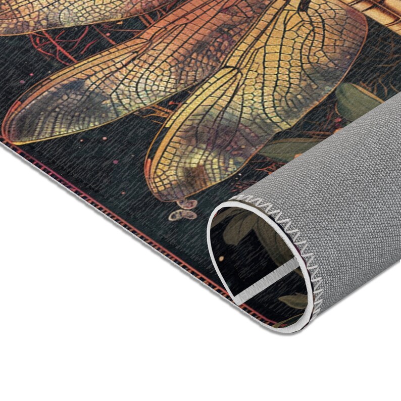 Golden Dragonfly Area Rug: Cottagecore Floral Art Deco Carpet - Etsy