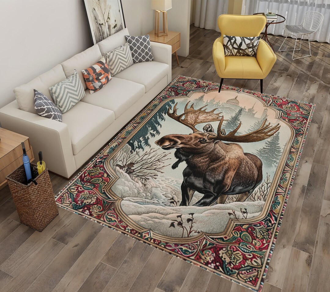 Moose Area Rug: Winter Cabin Decor, Rustic Cottagecore Carpet - Etsy