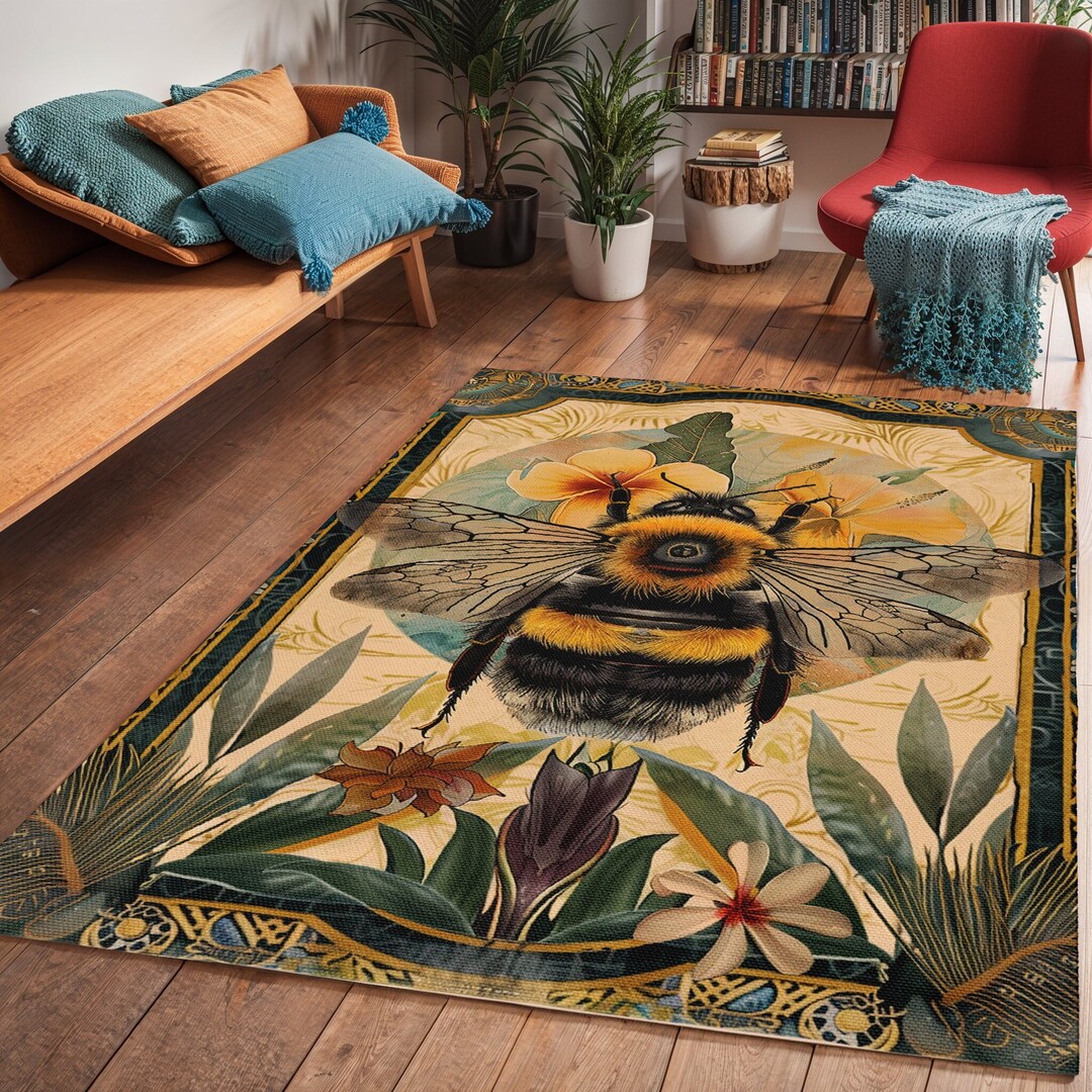 Vintage Bumblebee Area Rug: Cottagecore Art Deco Decor - Etsy