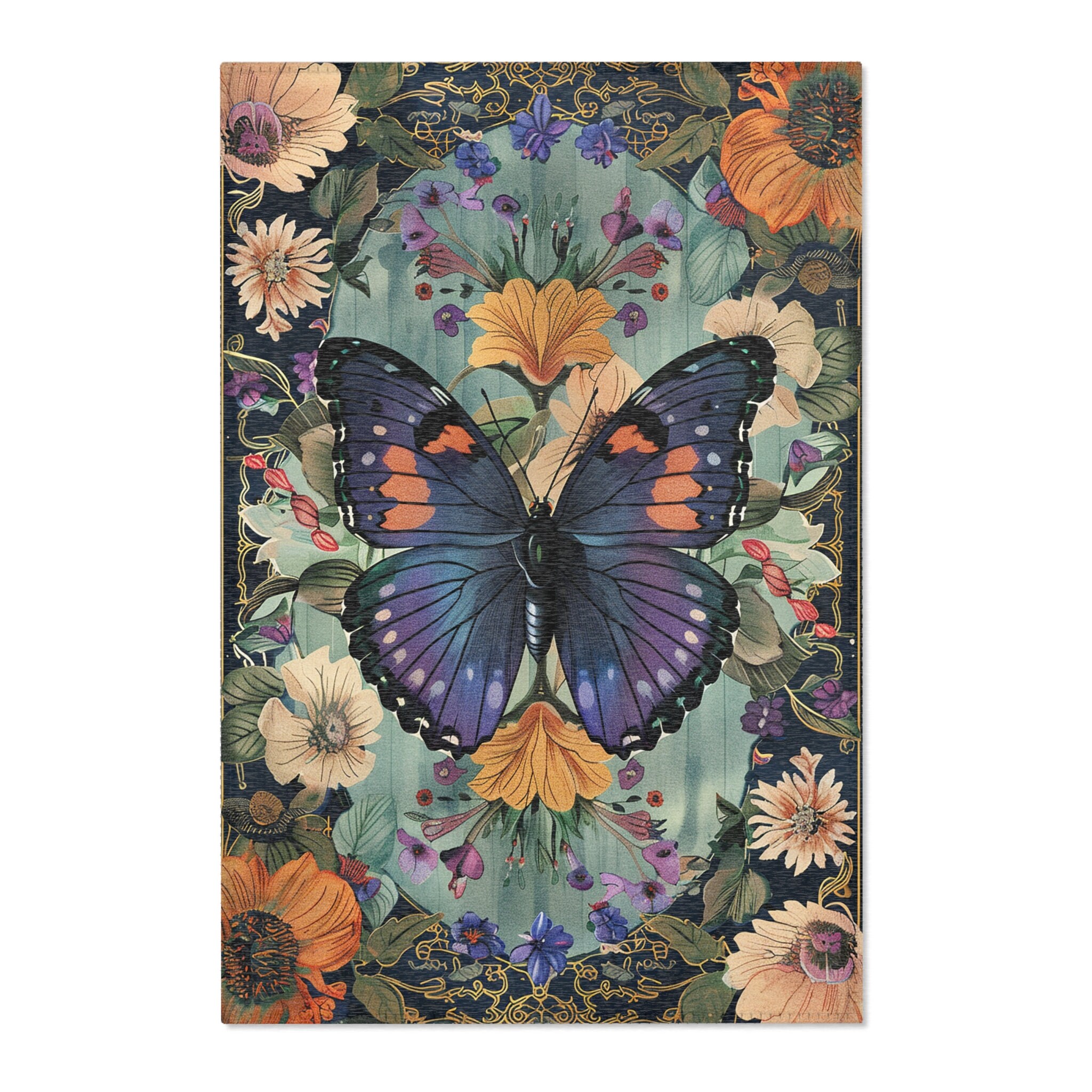 Purple Red Spotted Butterfly Area Rug, Fairycore Living Room Art Deco ...