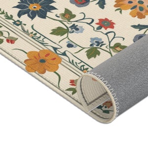 Rustic Floral Area Rug, Meadow Flowers Living Room Carpet, Girly ...