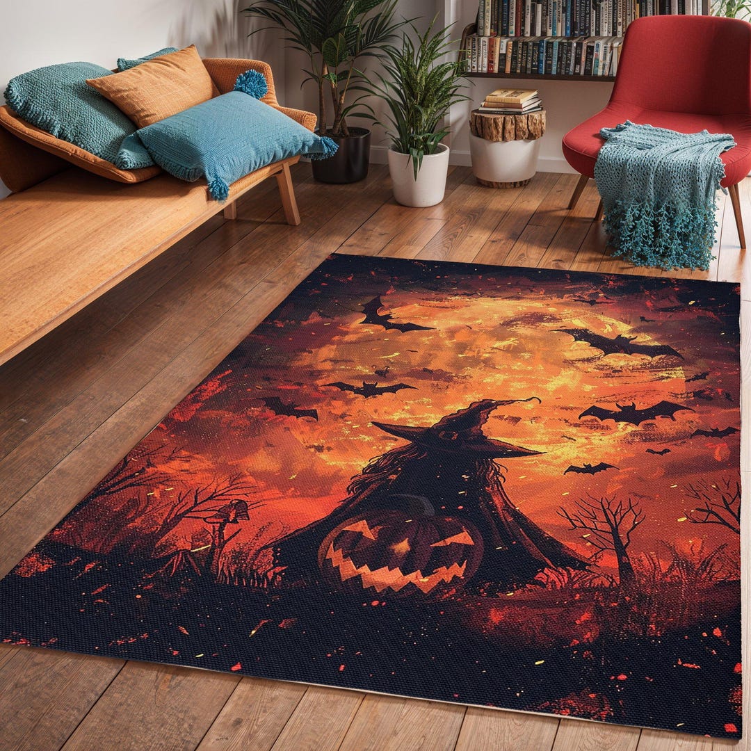 Dark Cottagecore Area Rug, Halloween Living Room Art Deco Rug, Witch ...