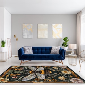 Cottagecore Bumblebee Area Rug: Floral Art Deco Carpet - Etsy