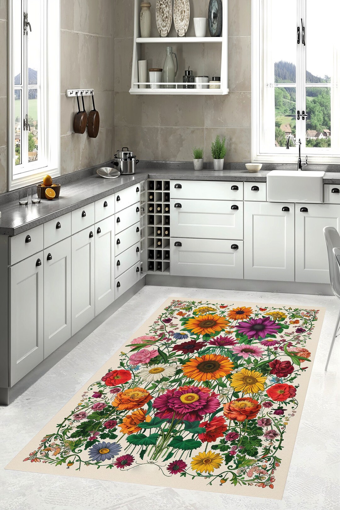 Cottagecore Floral Area Rug: Art Deco Flower Carpet - Etsy
