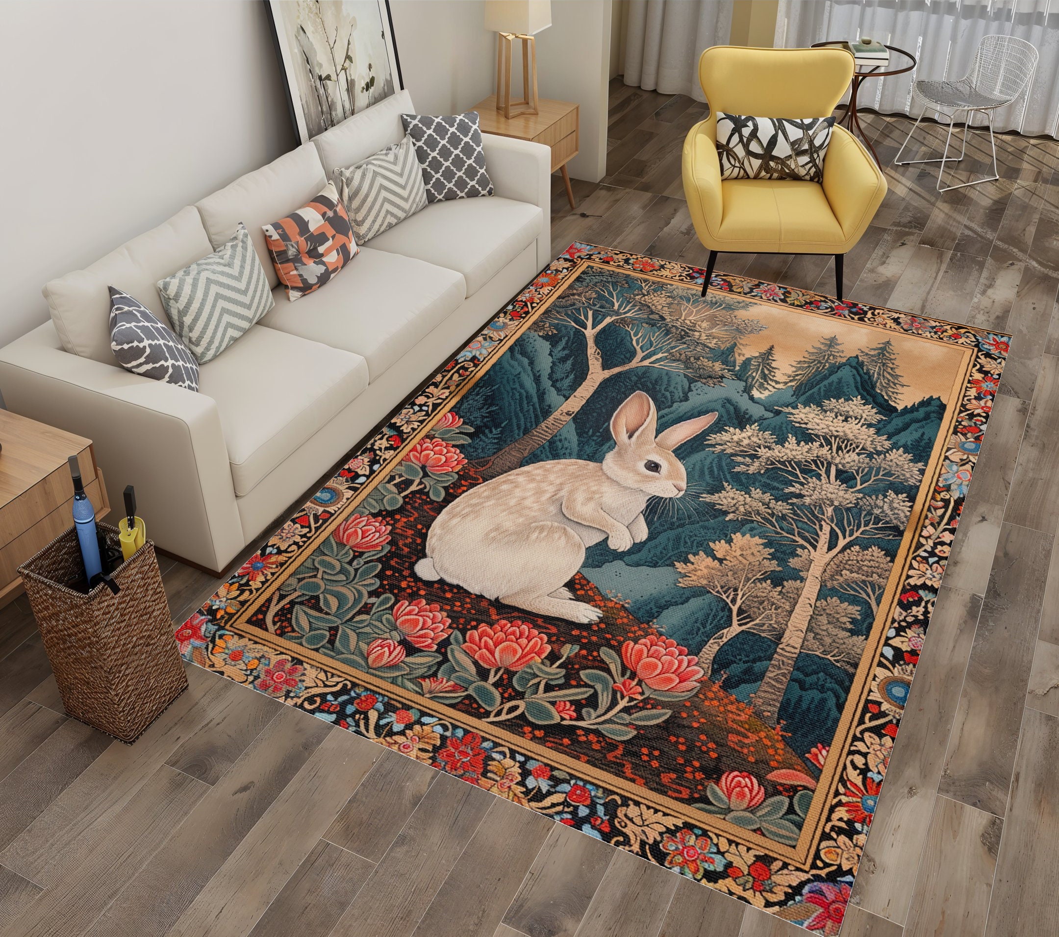 Rustic Bunny Area Rug, Forest Living Room Carpet, Cottagecore Bedroom ...