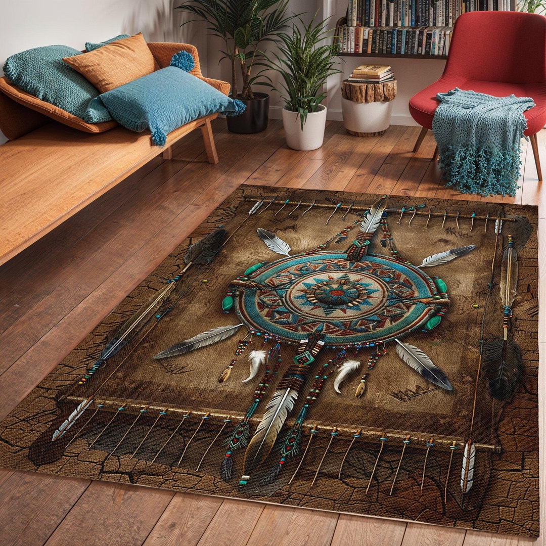 Native American Feather Art Area Rug: Tribal Decor Carpet - Etsy