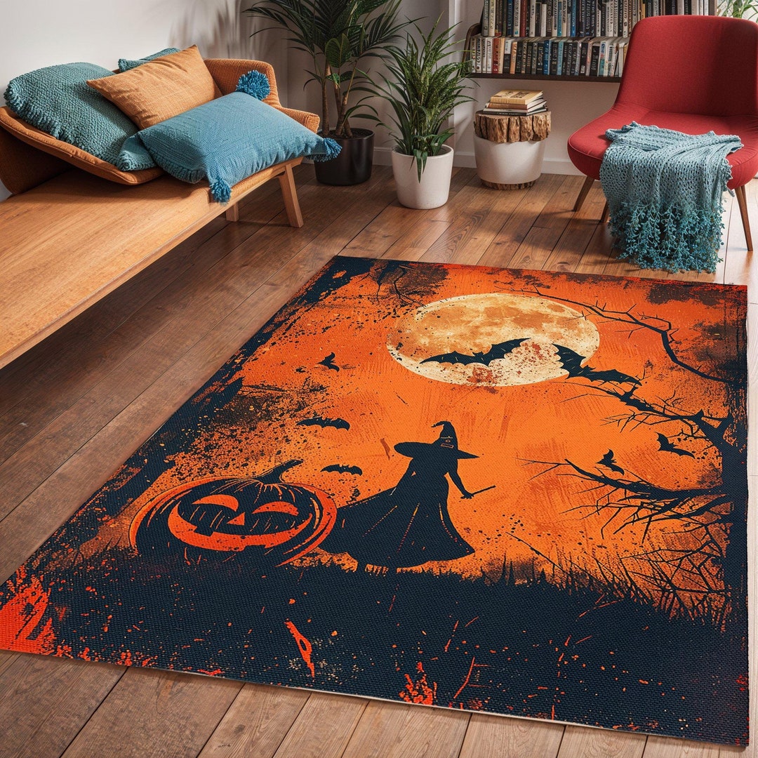 Witch Area Rug, Haunted Living Room Art Deco Rug, Halloween Bedroom ...
