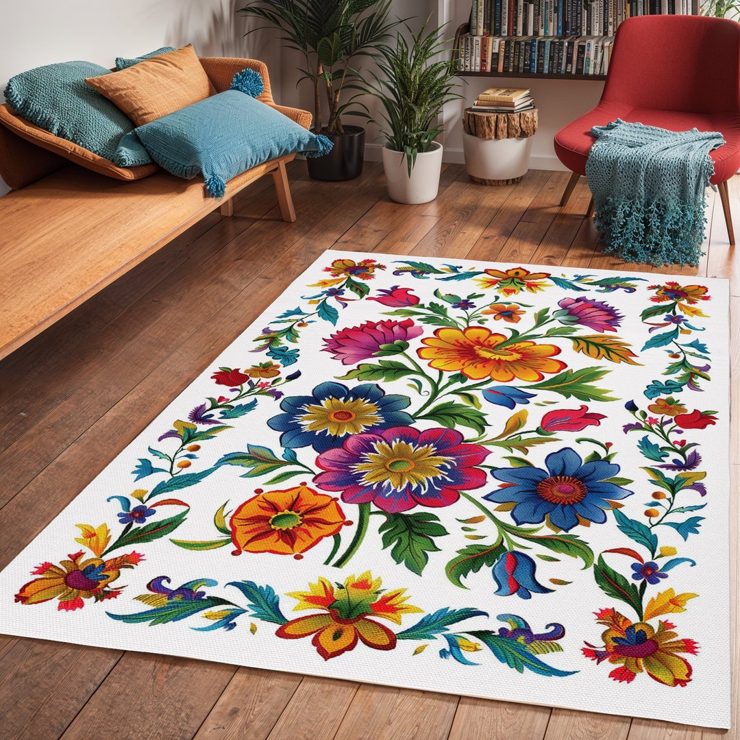 Cottagecore Flower Meadow Area Rug, Living Room Colorful Floral Art ...