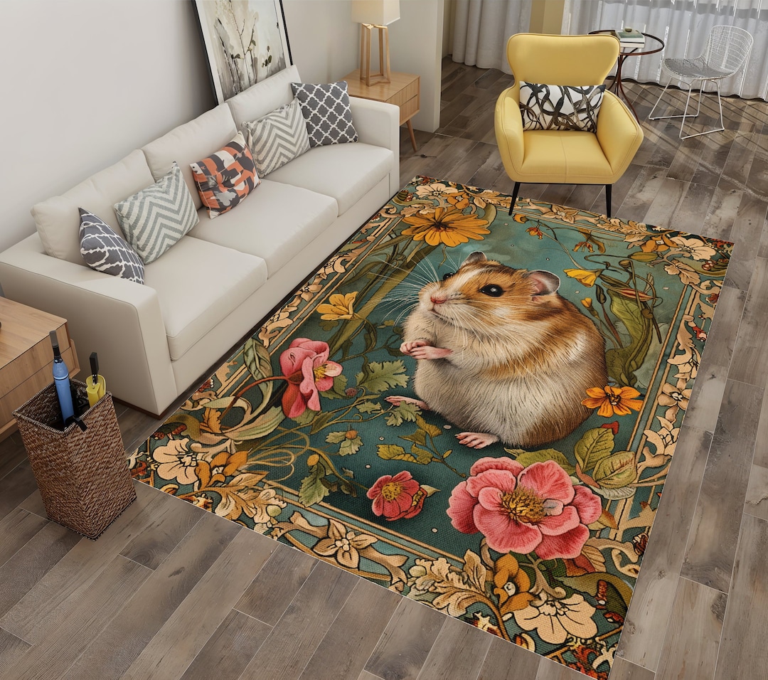 Hamster Area Rug, Rustic Living Room Carpet, Floral Bedroom Decor ...