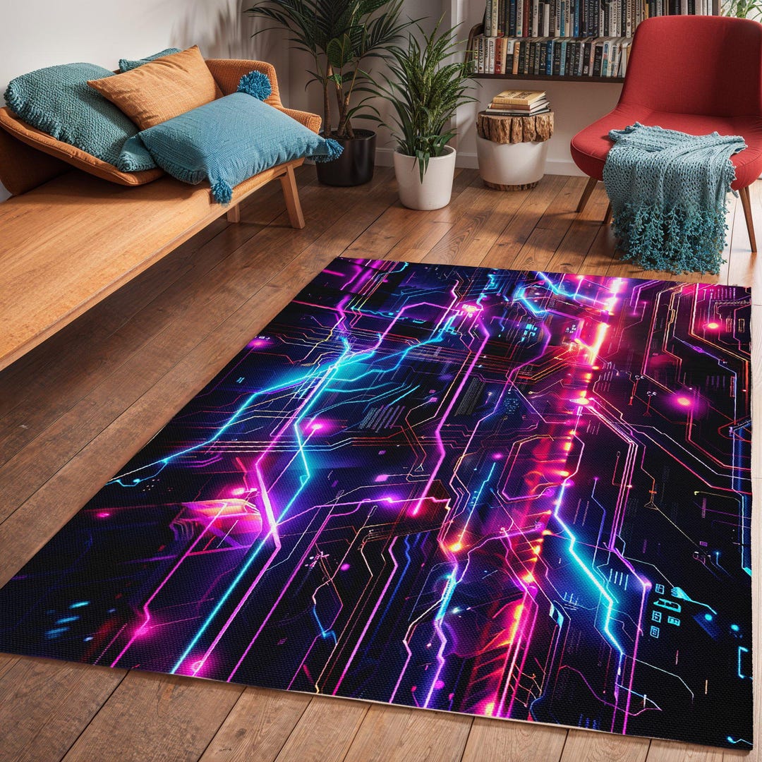 Gaming Room Area Rugs, Futuristic Living Room Carpet Decor, Video Game ...