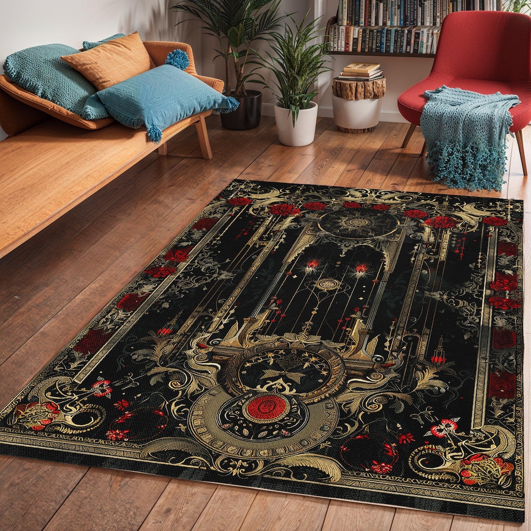 Dark Gothic Art Area Rug, Modern Living Room Art Deco Rug, Victorian ...