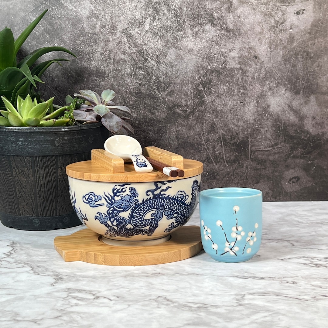 Blue Dragon Japanese Kamameshi Ceramic Style Rice Noodle Ramen Bowl ...