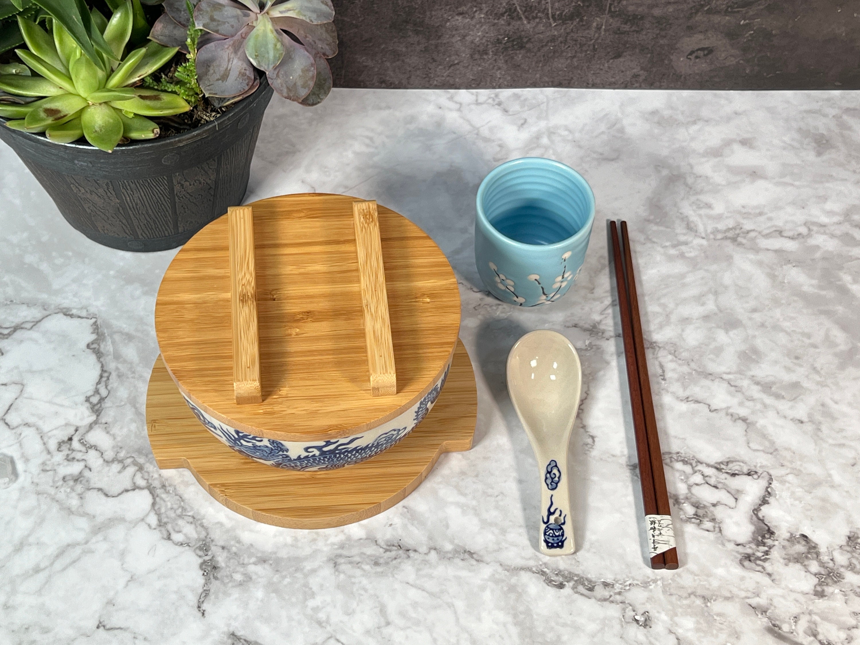 Blue Dragon Japanese Kamameshi Ceramic Style Rice Noodle Ramen Bowl ...