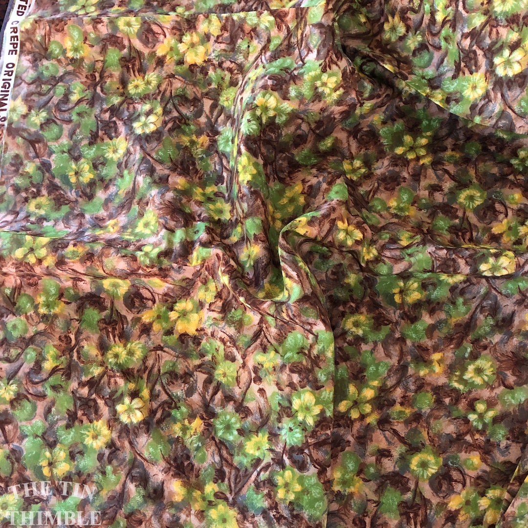 Vintage 1950s Screen Printed Acetate in a Soft Floral Print - Brown ...