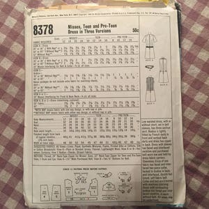 Vintage 1960's Mccall's Dress Pattern #8378 Size 10/21 Bust 30/32 ...