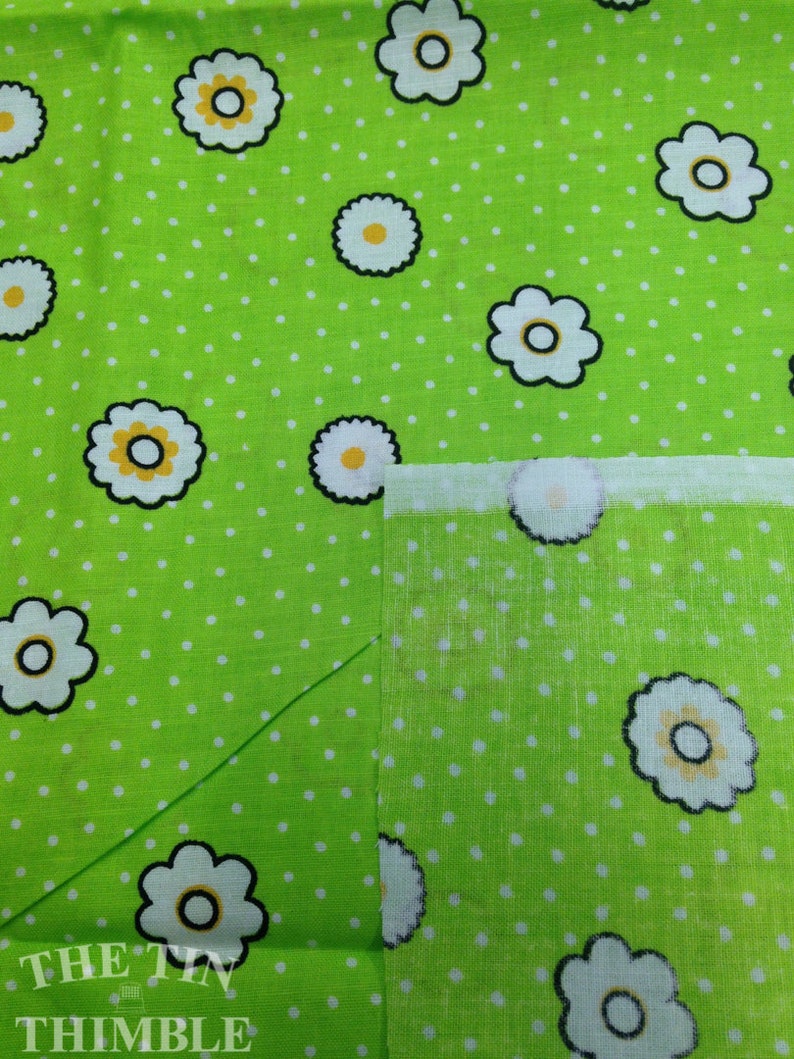 Floral Fabric / Daisy Fabric / Lime Green Floral Fabric / Cotton Fabric ...