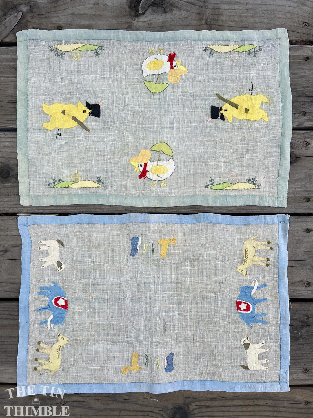 Antique 1920s Hand Sewn Juvenile Placemats or Dresser Scarves Applique ...