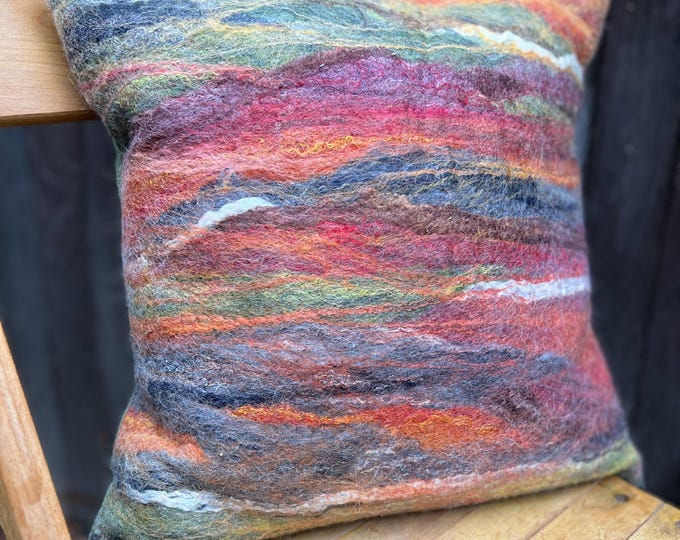 Handmade Wet Felted Pillow by Sharon Mansfield - Wool & Silk Fibers ...
