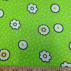 Floral Fabric / Daisy Fabric / Lime Green Floral Fabric / Cotton Fabric ...