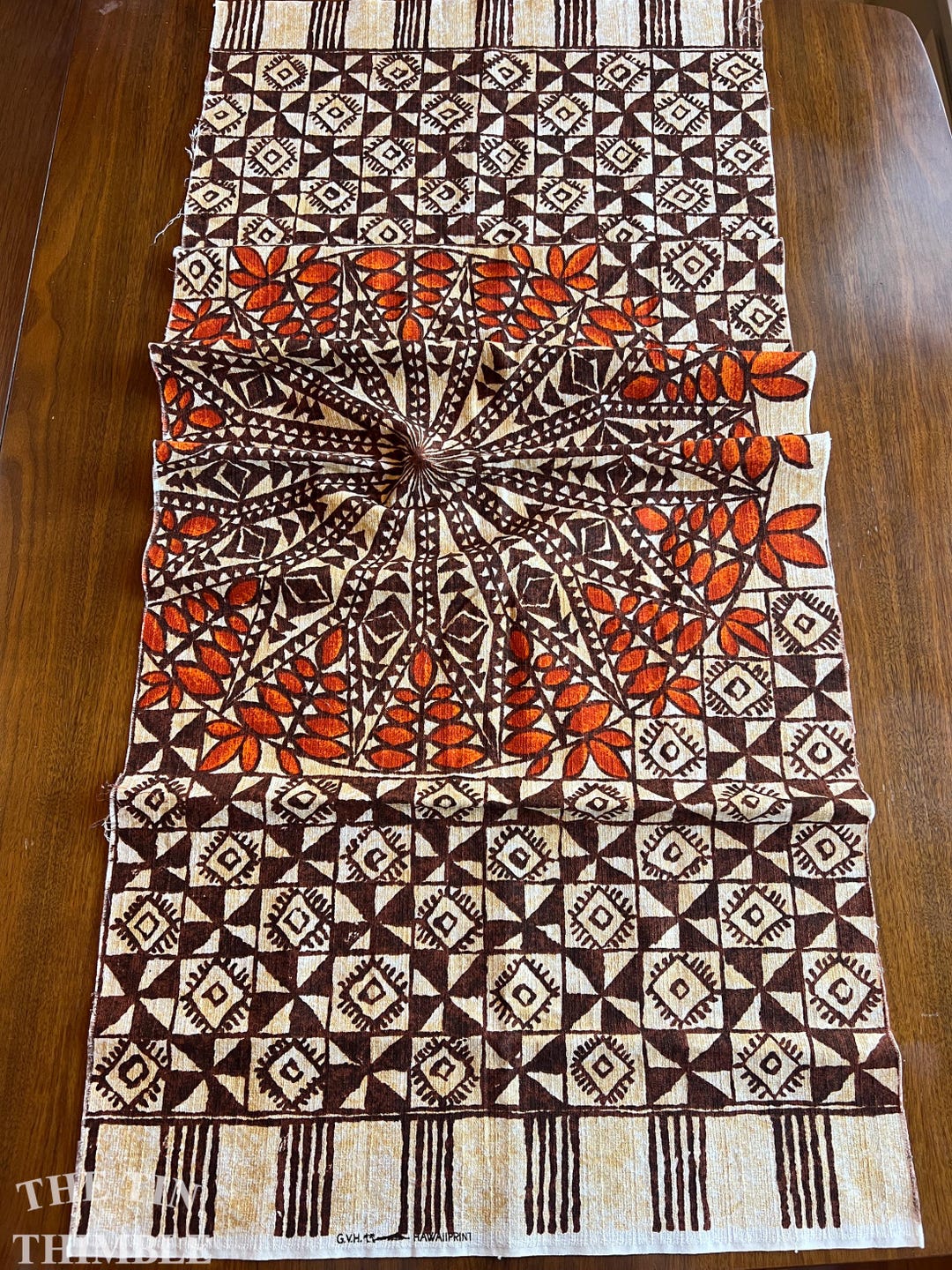 Vintage Authentic Polynesian Print Fabric - 19.5" X 42" - Brown and ...