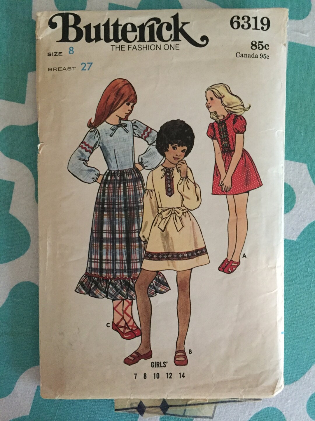 1970s Butterick Girl's Dress Pattern 6319 Size 8 Bust 28" - 1970s ...