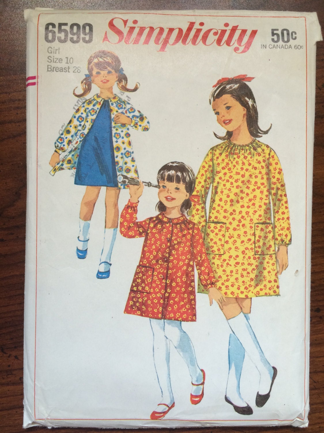 1960s Simplicity Girl's Dress and Smock Pattern #6599 Size 10, Breast ...
