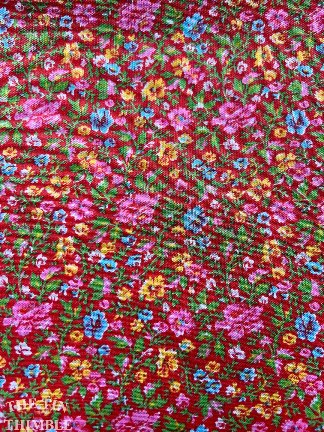 Vintage Calico Fabric / Red Fabric / Vintage Fabric by the Yard Cotton ...