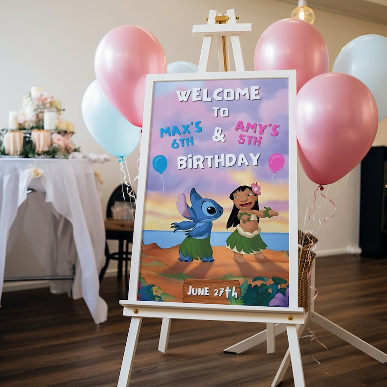 Lilo and Stitch Twin Birthday Sign Template Lilo and Stitch Brother and ...