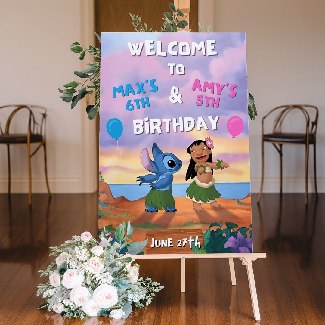 Lilo and Stitch Twin Birthday Sign Template Lilo and Stitch Brother and ...
