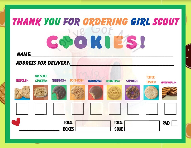 Girl Scout Cookies Order Form (little Brown Bakers) - Etsy