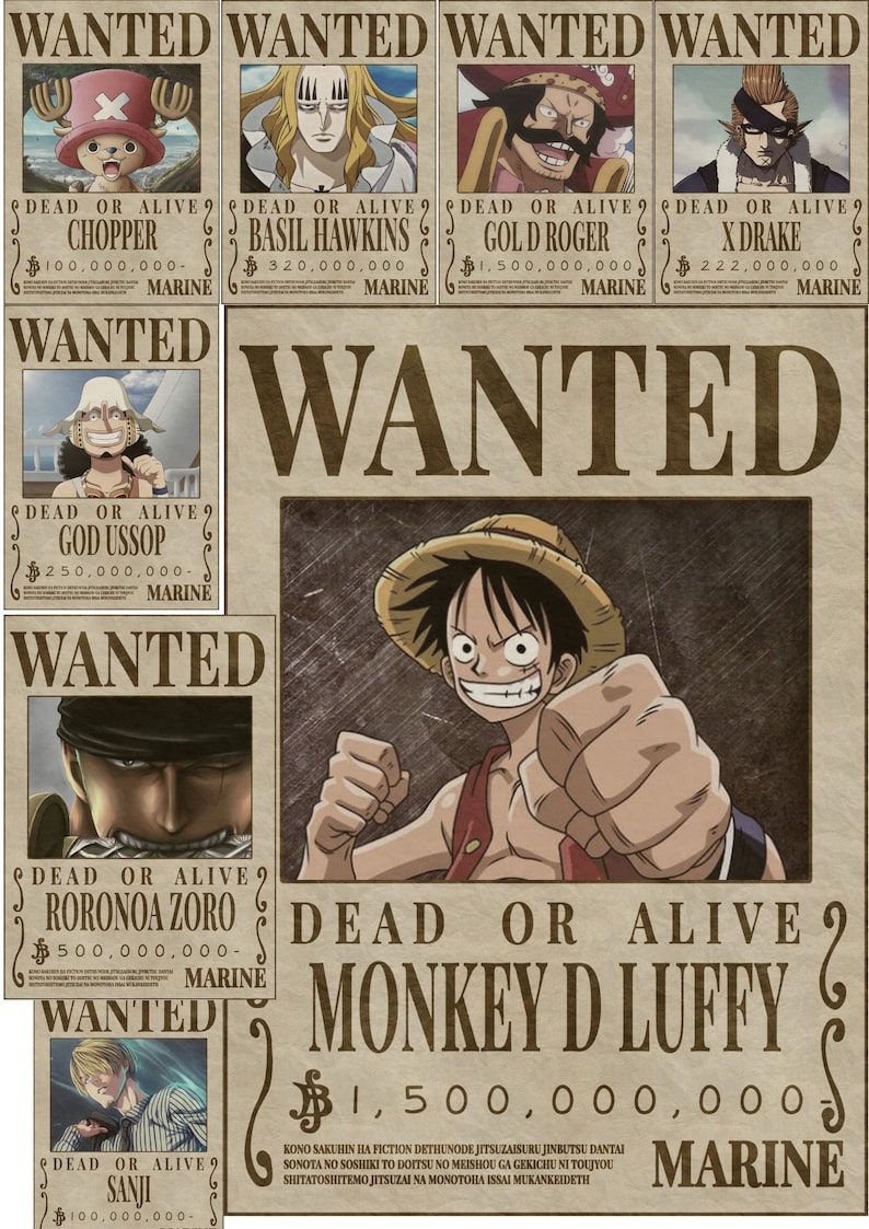 One Piece | Wanted Poster | T-shirt Print | Cup Printing | Pirates ...