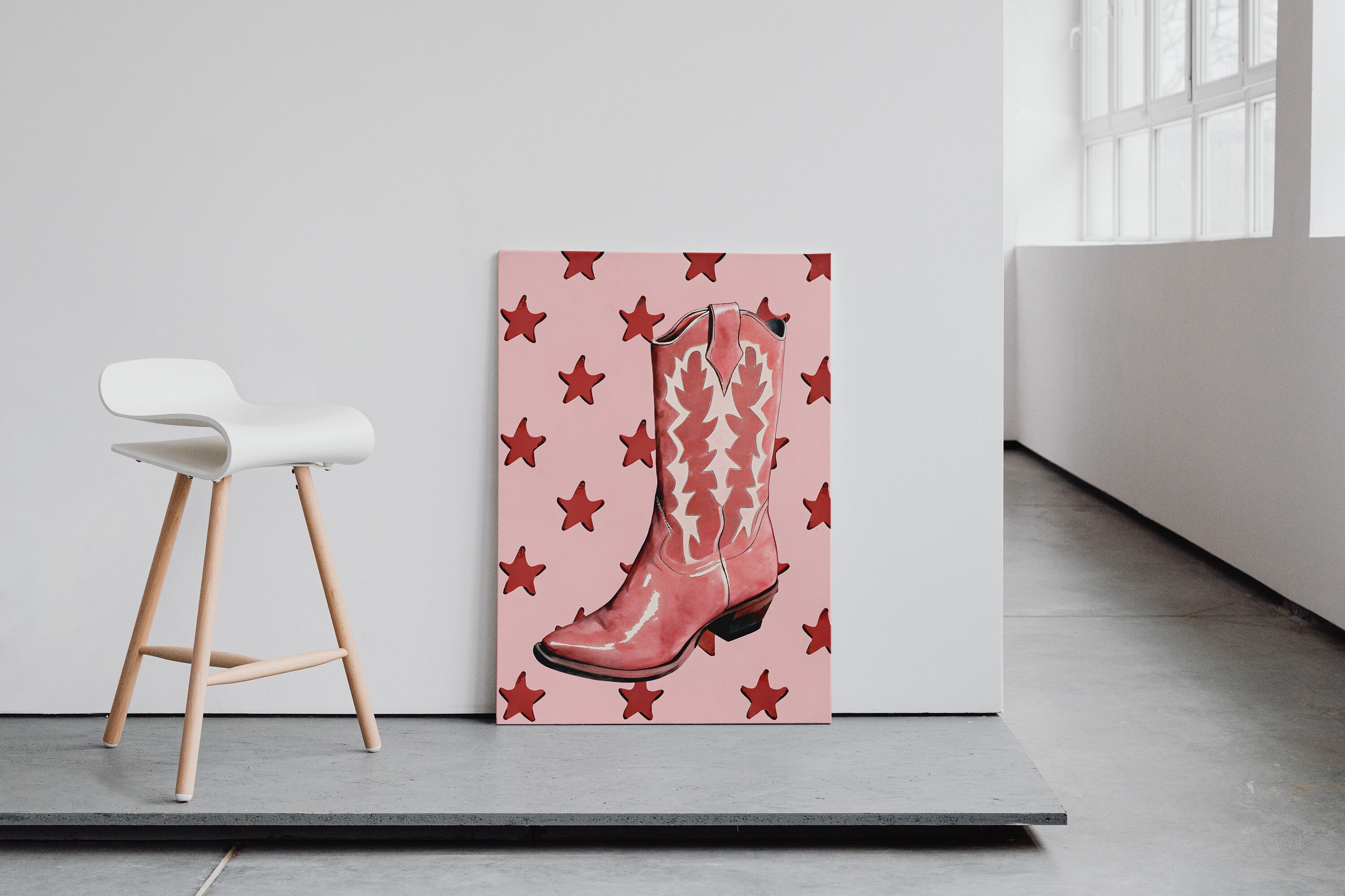 Pink Cowboy Boots With Stars Print, Cowboy Boots Print, Boho Western ...