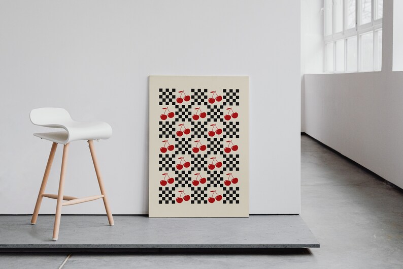 Cherry Pop Art, Retro Cherry Checkerboard, Vintage Cherries and ...