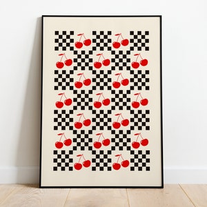 Cherry Pop Art, Retro Cherry Checkerboard, Vintage Cherries and ...