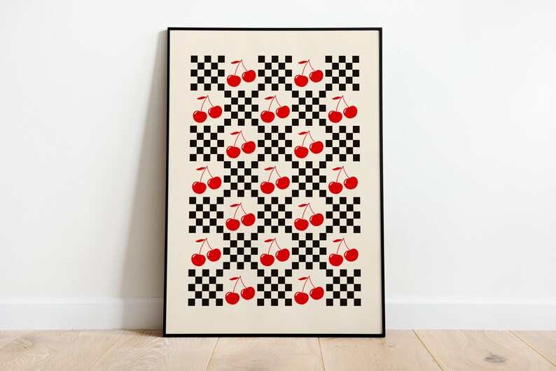 Cherry Pop Art, Retro Cherry Checkerboard, Vintage Cherries and ...