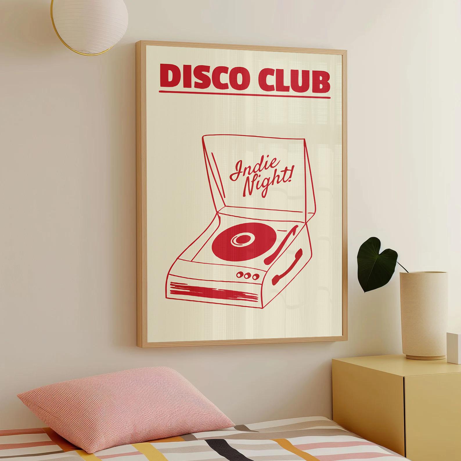 Disco Club Poster, Record Player Print, Vintage Record Wall Art ...
