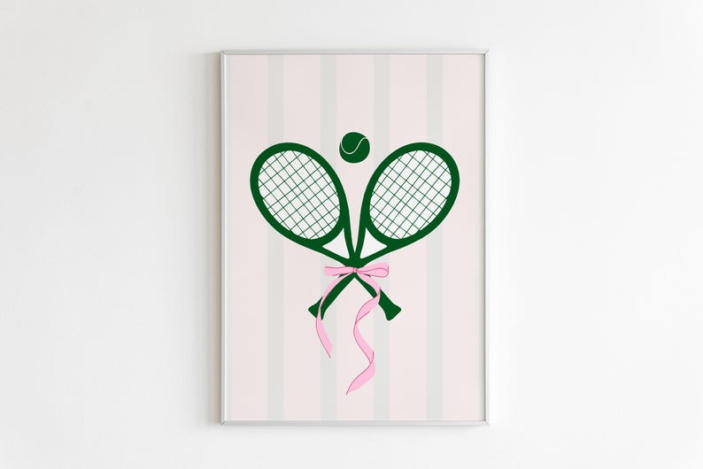 Cute Bow Tennis Racket Coquette Poster Tennis Racket Print Tennis Wall ...