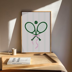 Cute Bow Tennis Racket Coquette Poster Tennis Racket Print Tennis Wall ...