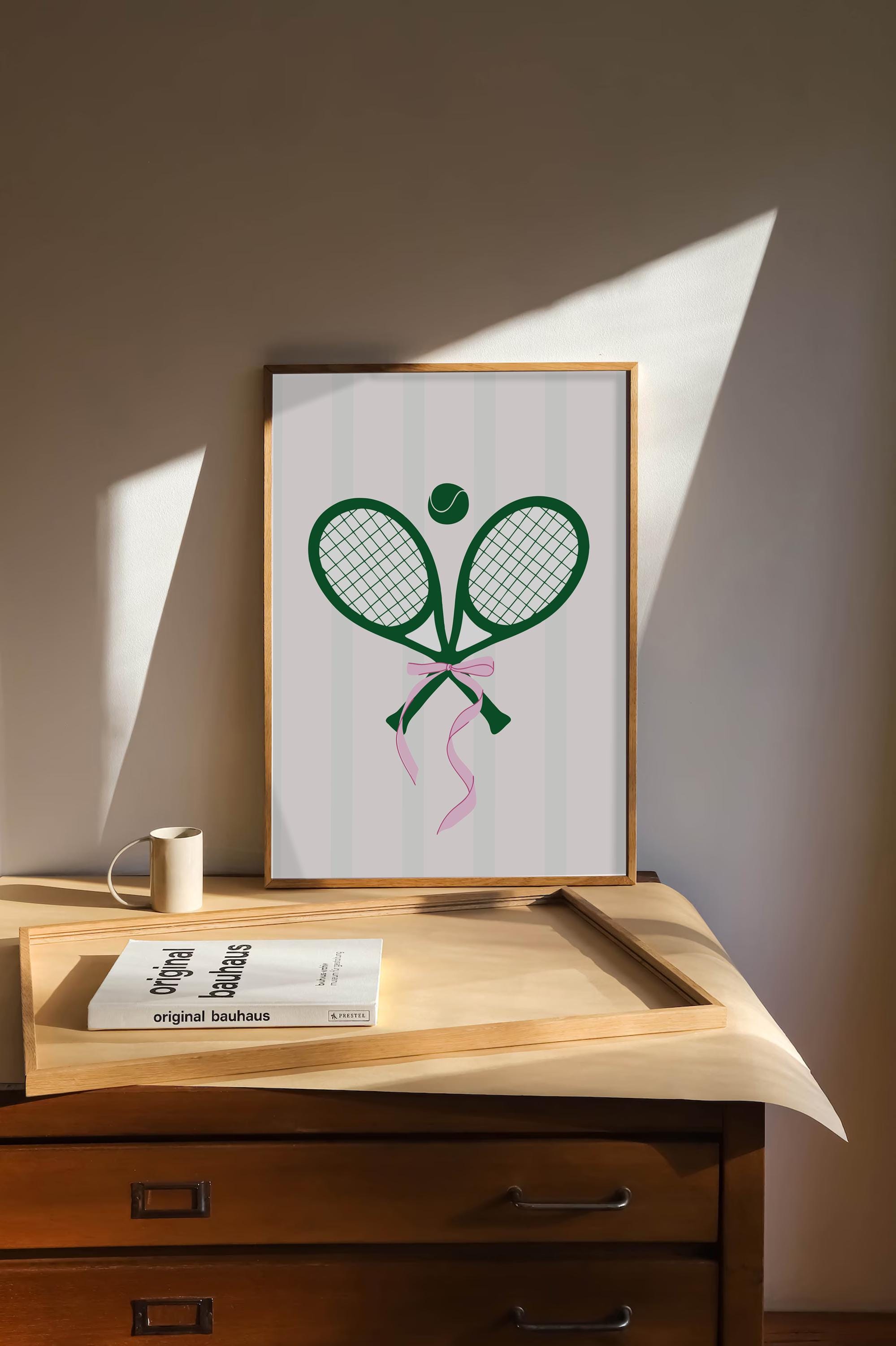 Cute Bow Tennis Racket Coquette Poster Tennis Racket Print Tennis Wall ...