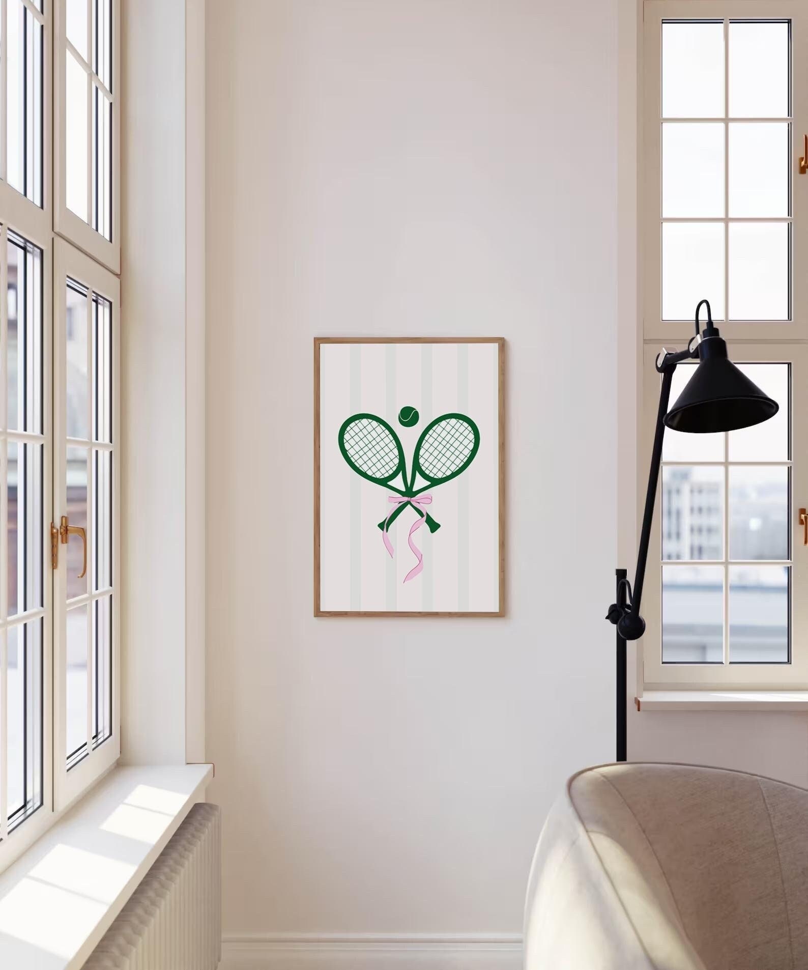 Cute Bow Tennis Racket Coquette Poster Tennis Racket Print Tennis Wall ...