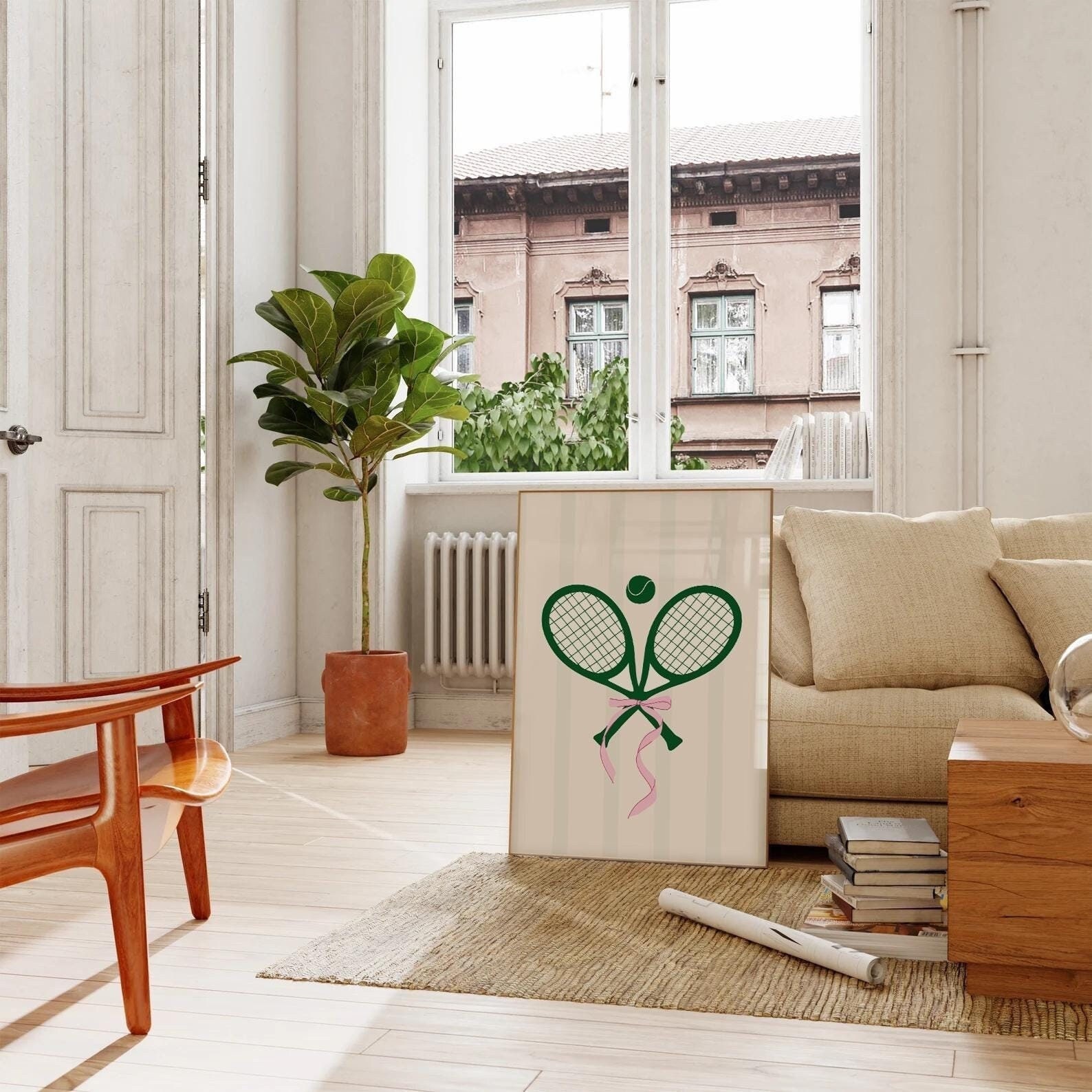 Cute Bow Tennis Racket Coquette Poster Tennis Racket Print Tennis Wall ...