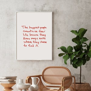 Positive Quote Print, Red Handwritten Wall Decor, Typography Poster ...