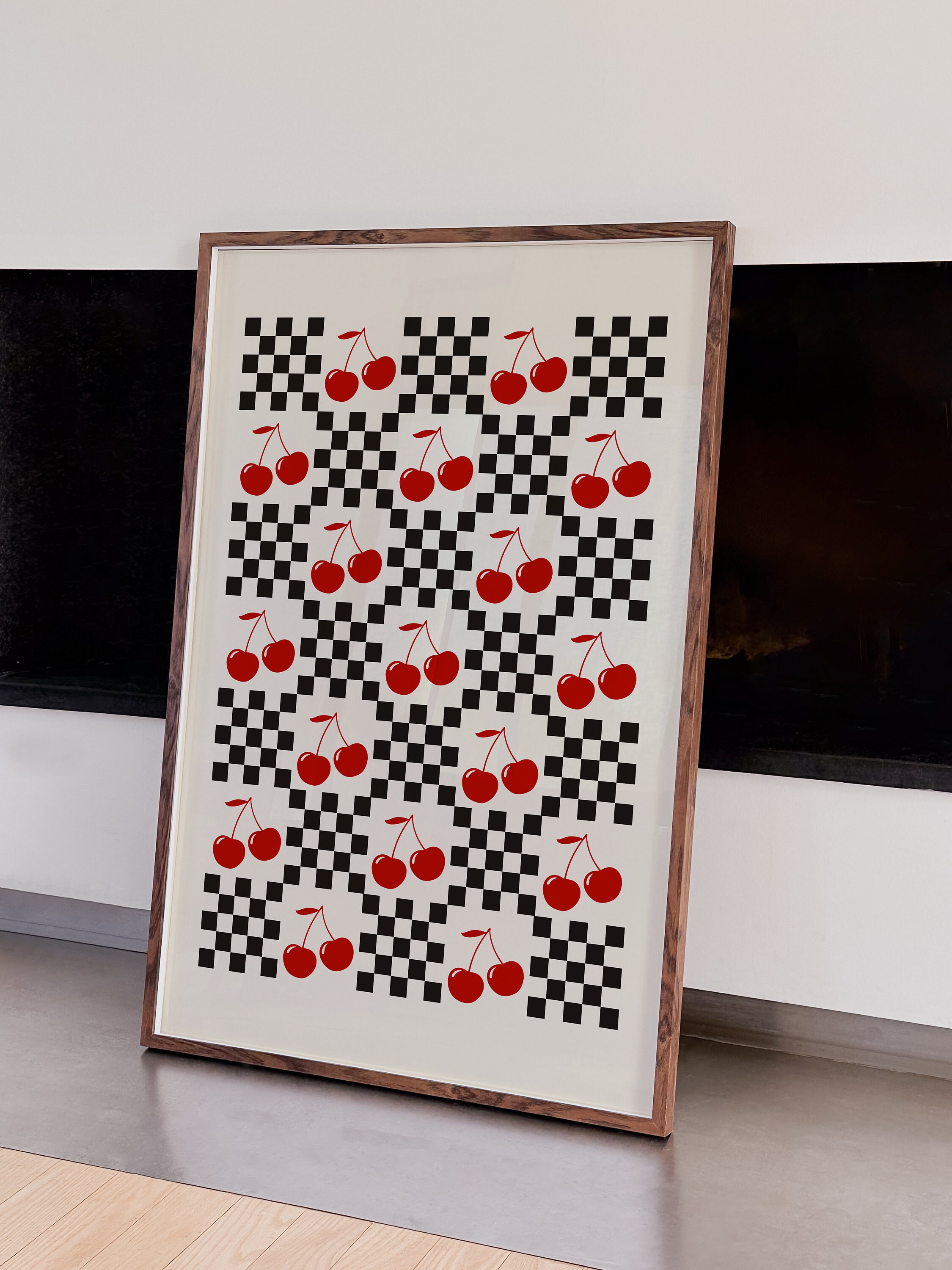 Cherry Pop Art, Retro Cherry Checkerboard, Vintage Cherries and ...