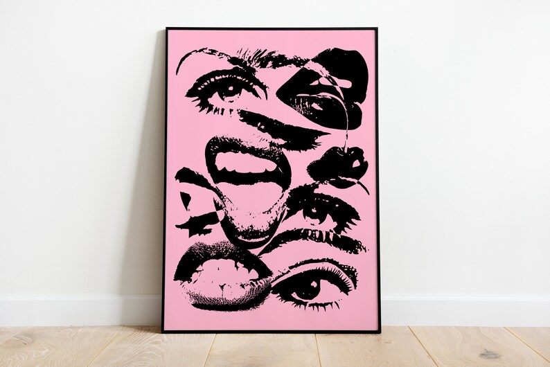 Weird Eyes and Mouths Funky Aesthetic Poster, 70s Style Poster, Retro ...
